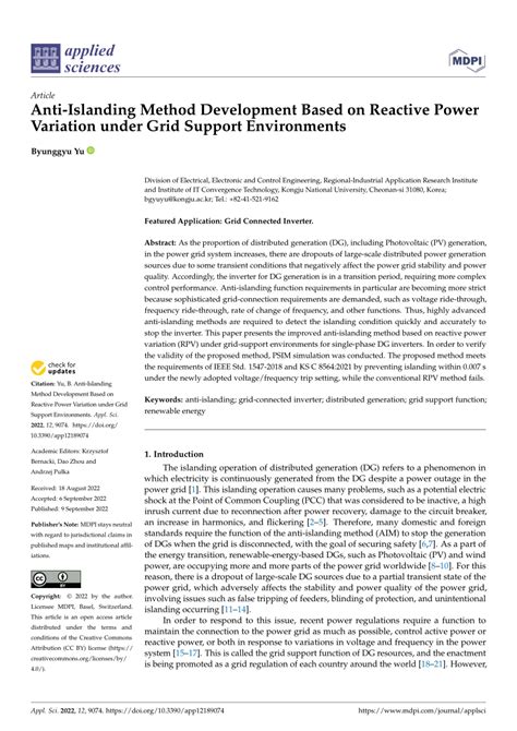 Pdf Anti Islanding Method Development Based On Reactive Power Variation Under Grid Support