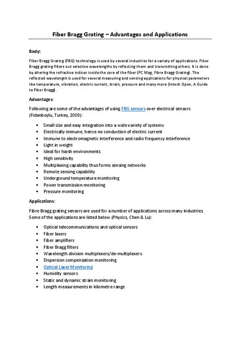Pdf Fiber Bragg Grating Advantages And Applications