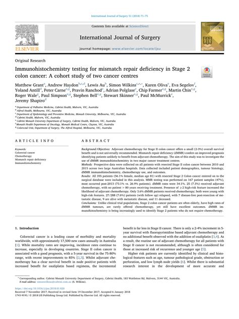 Pdf Immunohistochemistry Testing For Mismatch Repair Deficiency In Stage 2 Colon Cancer A