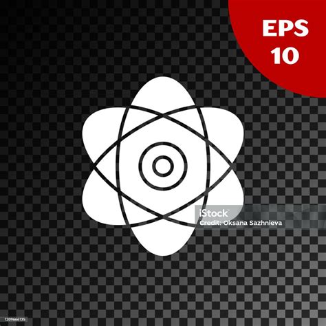 투명 한 어두운 배경에 격리 된 흰색 원자 아이콘입니다 과학의 상징 교육 핵 물리학 과학 연구 전자와 양성자 기호 벡터 일러스트레이션 0명에 대한 스톡 벡터 아트 및 기타