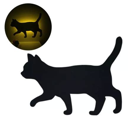 Led Voice Control Night Light Cat Silhouette Lamp Black Wall Decoration
