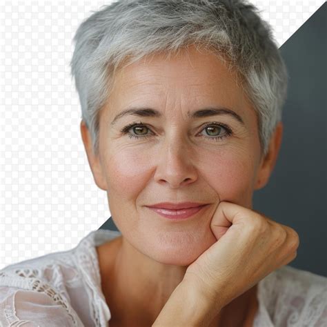 Premium Psd Portrait Close Up Of A Mature Caucasian Woman With Short