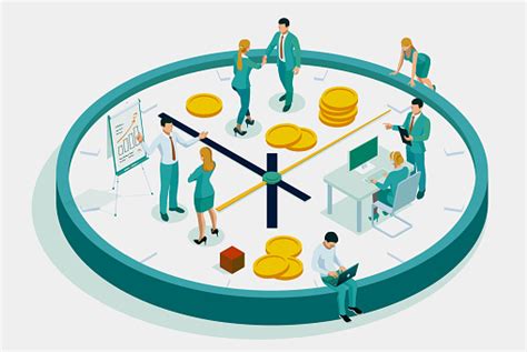 개요 개념에서 아이소메트릭 효과적인 시간 관리 비즈니스 사람들은 작업 시간을 계획하고 구성하고 마감일을 처리하고 목표를 달성합니다 등측투영법에 대한 스톡 벡터 아트 및 기타