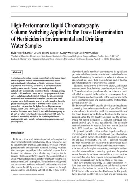 Pdf High Performance Liquid Chromatography Column Switching Applied