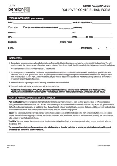 Rollover Contribution Form Printable Pdf Download