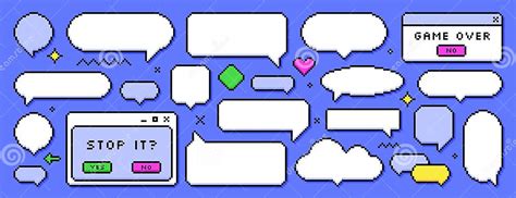 pixel dialogue boxes speech bubbles flash message frames and retro