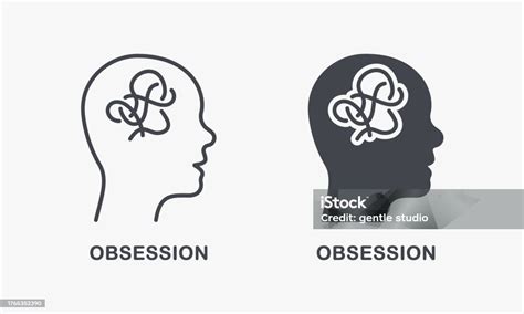 우울증 브레인스토밍 카오스 픽토그램 인간의 머리에 집착 하는 실루엣과 선 아이콘이 세트 되어 있습니다 사람 마음 장애 기호 컬렉션 지적 과정 고립된 벡터 삽화 강박에 대한