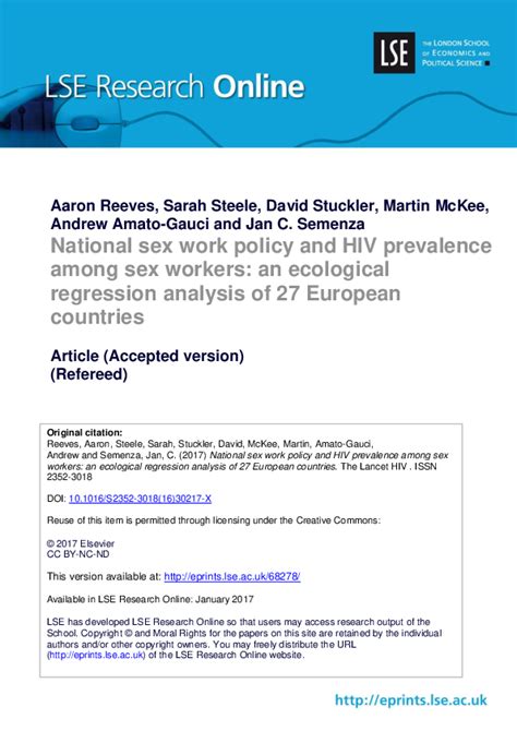 Pdf National Sex Work Policy And Hiv Prevalence Among Sex Workers An Ecological Regression
