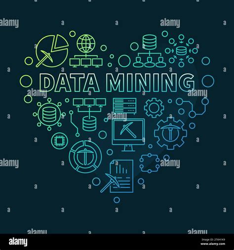 Data Mining Technology Concept Vector Outline Heart Shaped Colored Banner With Dark Background