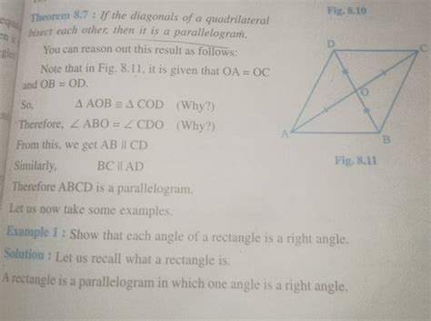 Theorem 87 If The Diagonals Of A Quadrilateral Fig 810 Bisect Each O