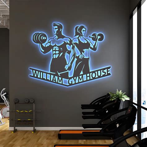 Custom Gym Metal Sign With Led Lights Powerlifting Metal Wall Art