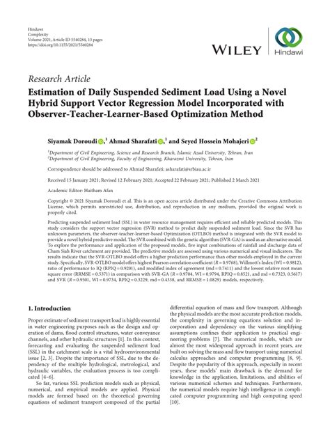 Pdf Estimation Of Daily Suspended Sediment Load Using A Novel Hybrid Support Vector Regression
