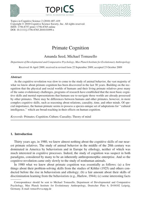 Pdf Primate Cognition