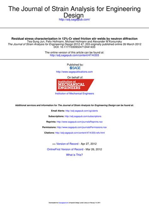 Pdf Residual Stress Characterization In 12 Cr Steel Friction Stir Welds By Neutron Diffraction