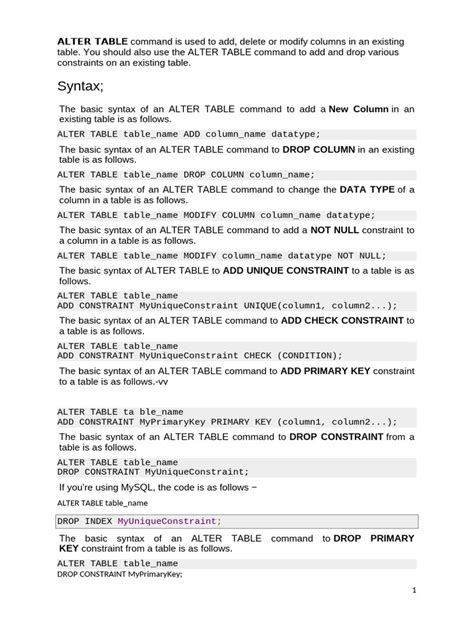 Alter Table Command In Sql Pdf Table Database Software Design