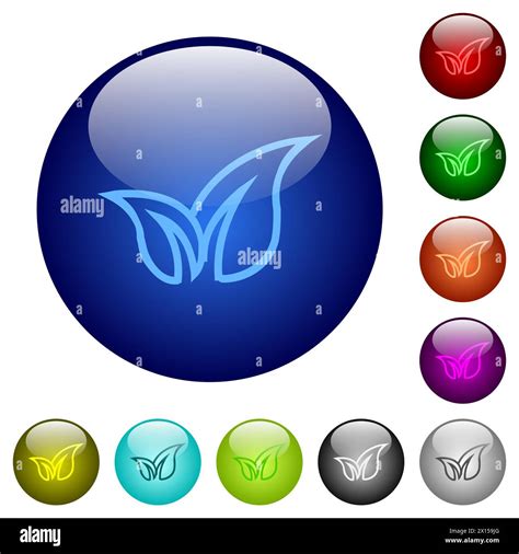leaves outline icons on round glass buttons in multiple colors