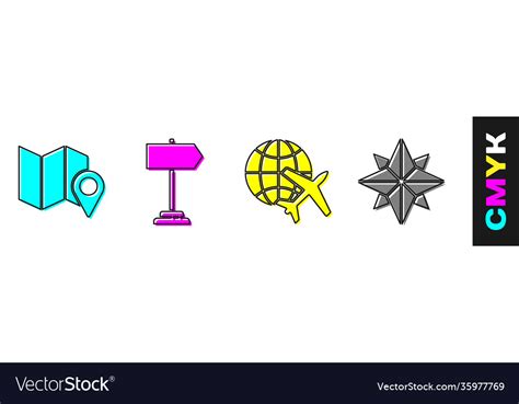 Set Folded Map With Location Marker Road Traffic Vector Image