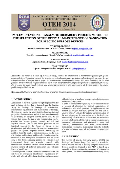 pdf implementation of analytic hierarchy process method in the