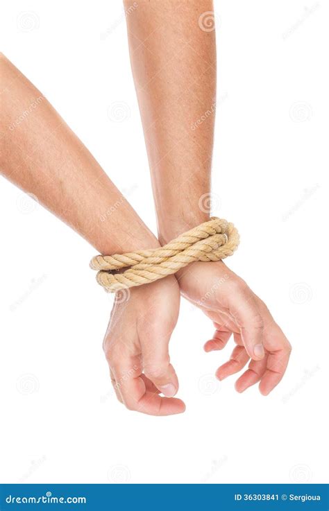 The Man Hands Bound With A Rope Stock Image Image Of Human Hand
