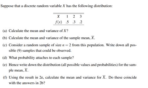 Solved Suppose That A Discrete Random Variable X Has The