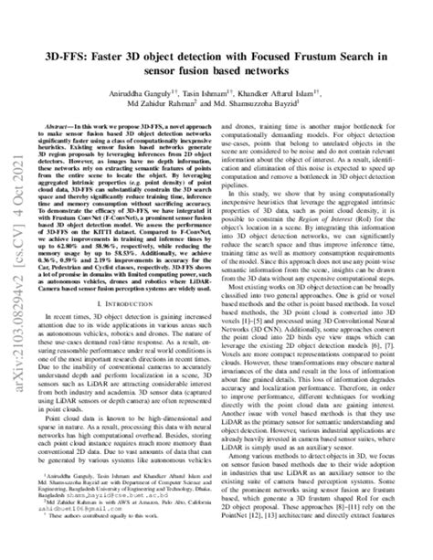 Pdf 3d Ffs Faster 3d Object Detection With Focused Frustum Search In Sensor Fusion Based