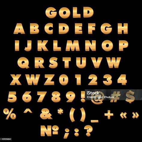 세련된 알파벳 문자 숫자와 기호세트 3d 골드 글자 검은색 격리 된 배경에 스톡 벡터 그림 0명에 대한 스톡 벡터 아트 및 기타 이미지 Istock