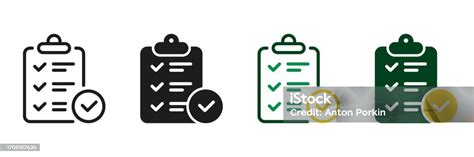 체크 표시 선과 실루엣 아이콘이 설정된 클립보드 승인된 형태 검정 및 컬러 픽토그램 확인 표시가 있는 파일 허용된 보고서 기호 컬렉션 체크리스트 서명 격리된 벡터 그림 클립