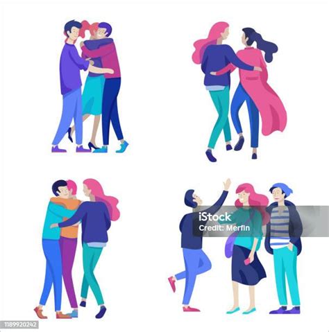 벡터 사람 문자입니다 친구와 커플 포옹 산책과 시간을 보내고 Tygether 개에 대한 스톡 벡터 아트 및 기타 이미지 개 남성 남성 친구 Istock