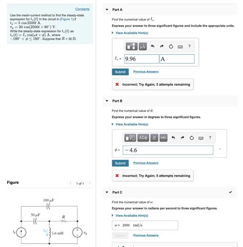 Solved Onstants Part A Use The Mesh Current Method To Find