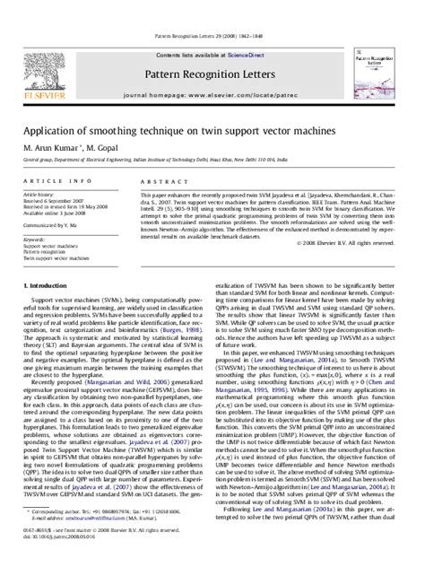 Pdf Application Of Smoothing Technique On Twin Support Vector Machines