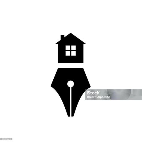 홈 펜 컨셉 크리에이티브 아키텍티브 로고 아이콘 디자인 벡터 템플릿 일러스트레이션 3차원 형태에 대한 스톡 벡터 아트 및 기타 이미지 3차원 형태 개념 개념과 주제