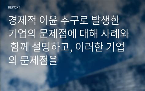 경제적 이윤 추구로 발생한 기업의 문제점에 대해 사례와 함께 설명하고 이러한 기업의 문제점을 레포트