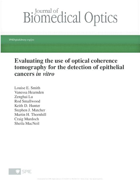 Pdf Evaluating The Use Of Optical Coherence Tomography For The Detection Of Epithelial Cancers