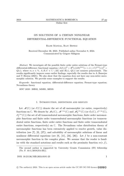 Pdf On Solutions Of A Certain Nonlinear Differential Difference Functional Equation