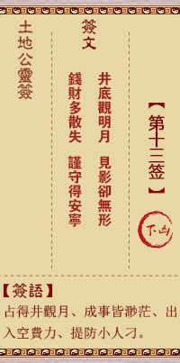 土地公靈簽解籤 第十三簽 土地公公靈簽