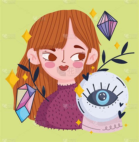 拥有水晶球和幸运卡通的神奇可爱女孩