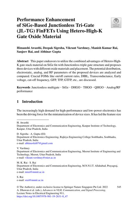 Pdf Performance Enhancement Of Sige Based Junctionless Tri Gate Jl Tg Finfets Using Hetero