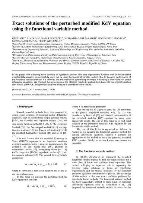 Pdf Exact Solutions Of The Perturbed Modified Kdv Equation Using The