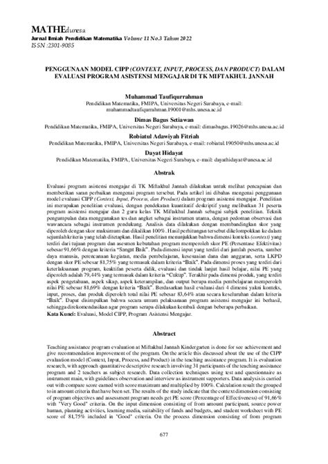 Pdf Penggunaan Model Cipp Context Input Process Dan Product