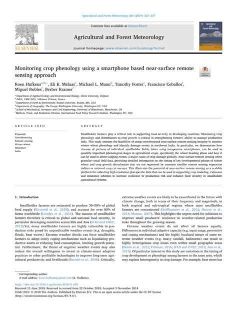 Pdf Monitoring Crop Phenology Using A Smartphone Based Near Surface Remote Sensing Approach
