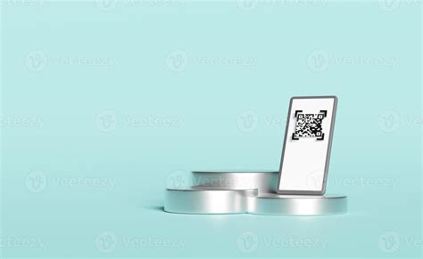 Silver Mobile Phone Or Smartphone With Stage Podium Empty Barcode Qr