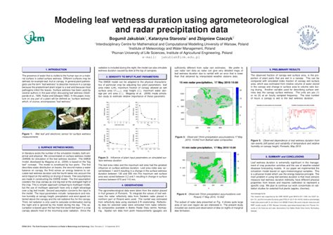 Pdf Modeling Leaf Wetness Duration Using Agrometeorological And Radar