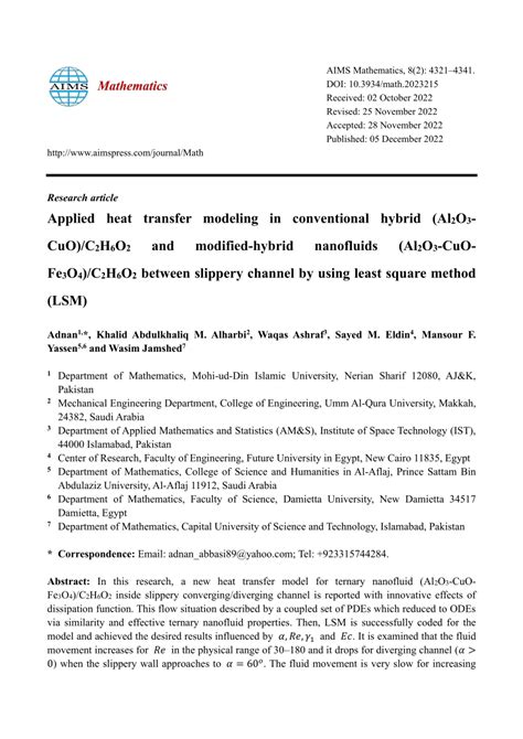 Pdf Applied Heat Transfer Modeling In Conventional Hybrid Al 2 O 3 Cuoc 2 H 6 O 2 And
