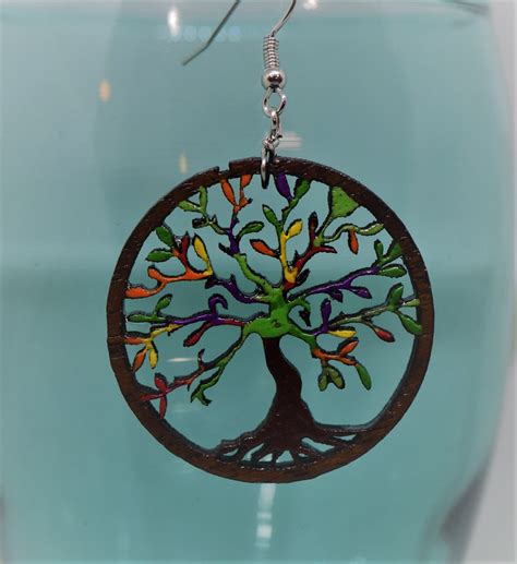 Laser Cut Tree Of Life Mahogany Earrings Etsy