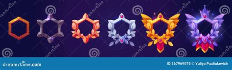 Fantasy Hexagon Frames Of Game Avatars Stock Illustration