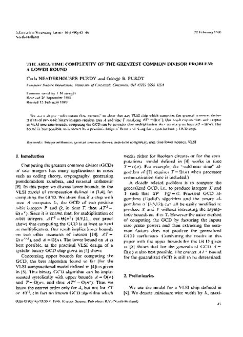 Pdf The Area Time Complexity Of The Greatest Common Divisor Problem