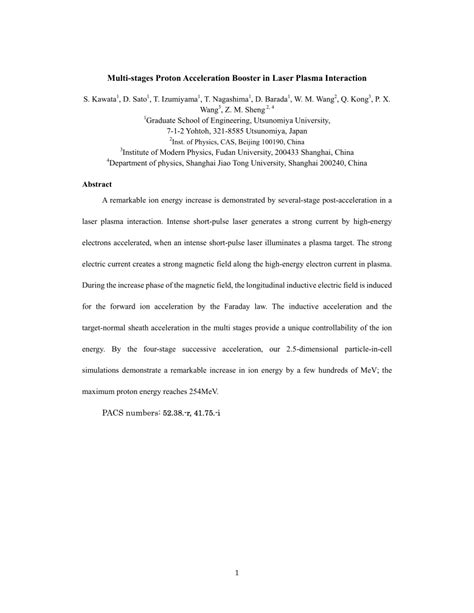 Pdf Multi Stages Proton Acceleration Booster In Laser Plasma Interaction
