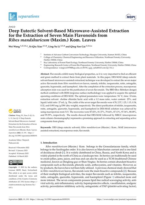 Pdf Deep Eutectic Solvent Based Microwave Assisted Extraction For The Extraction Of Seven Main
