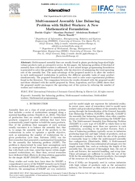 Pdf Multi Manned Assembly Line Balancing Problem With Balanced Load