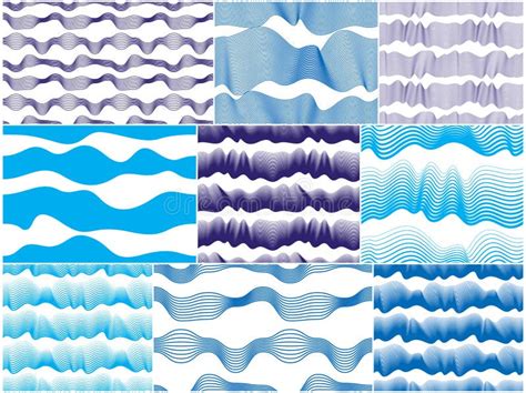 Artistic Vector Seamless Patterns Set With Stylized Waves Blue Stock Vector Illustration Of